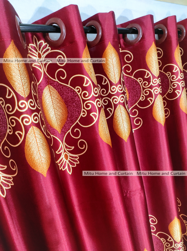 Curtain Porda – Synthetic Indian Window Protector (Maroon Golden Art, 4 ...