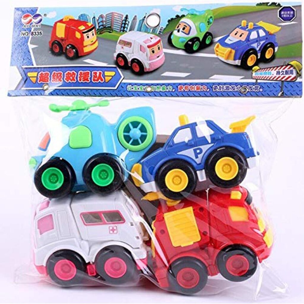 Friction Powered Cartoon Car Toy Set – Unbreakable Pull-Back Cars (4 ...